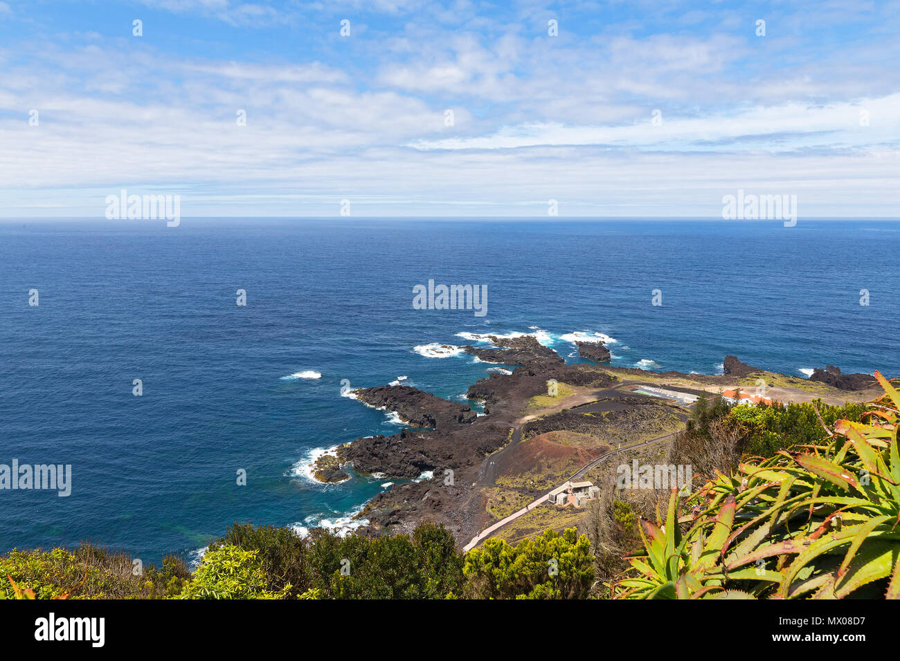 A view on Ponta da Ferraria thermal bath facilities on Sao Miguel ...