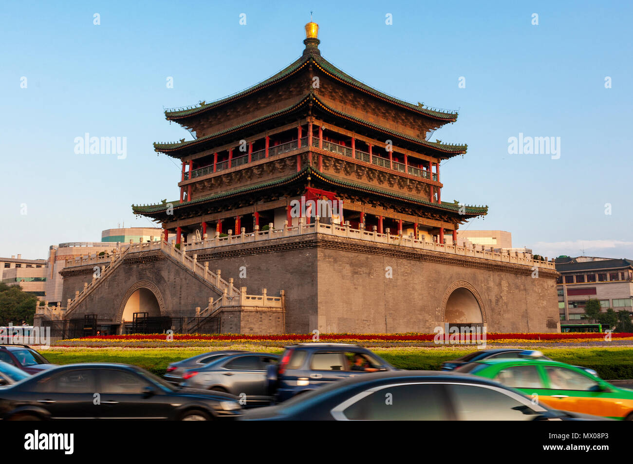 View of the beautiful Bell Tower in the city of Xian in China, Asia ...