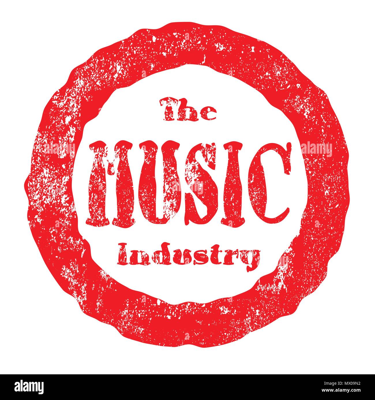 A red ink rubber stamp impression for the music industry over a white ...