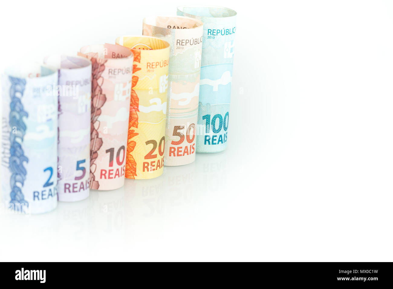 Brazil money, reais, isolated Stock Photo - Alamy