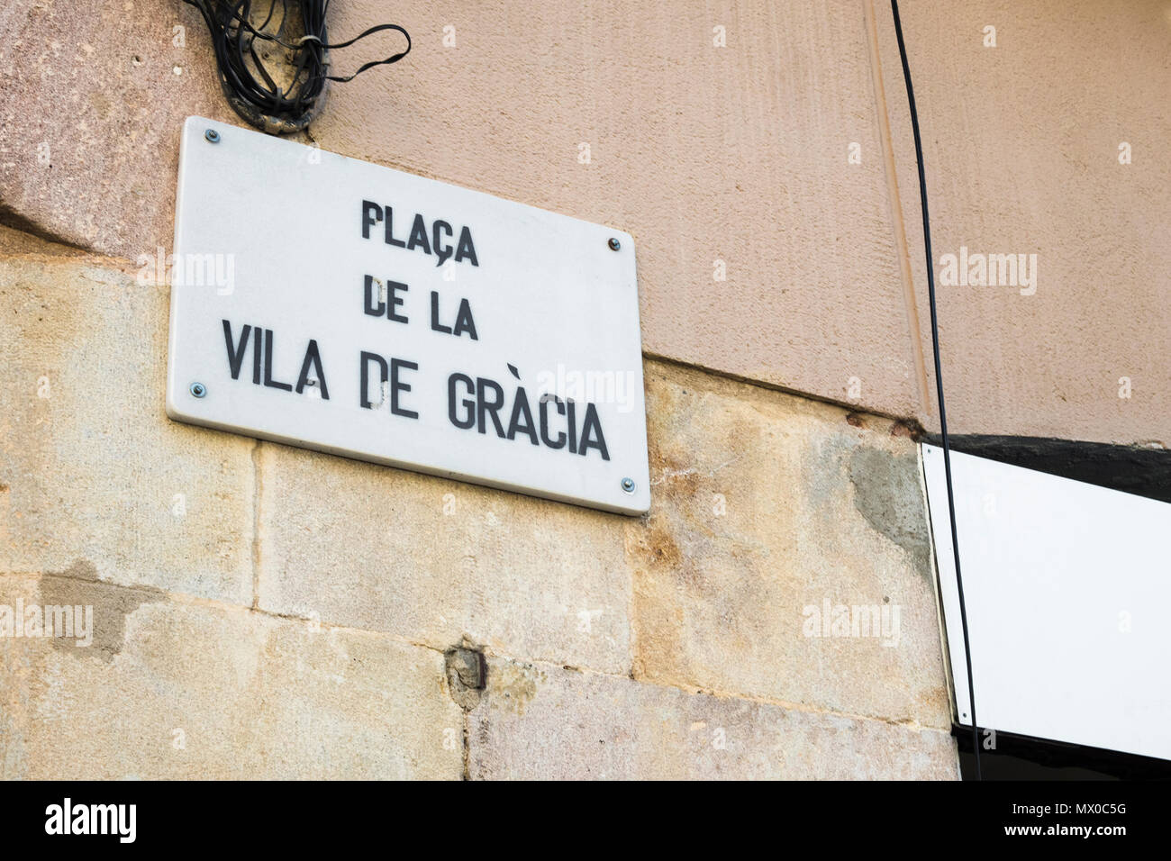 Detail of street sign of Vila de Gracia Square in Barcelona, Spain ...