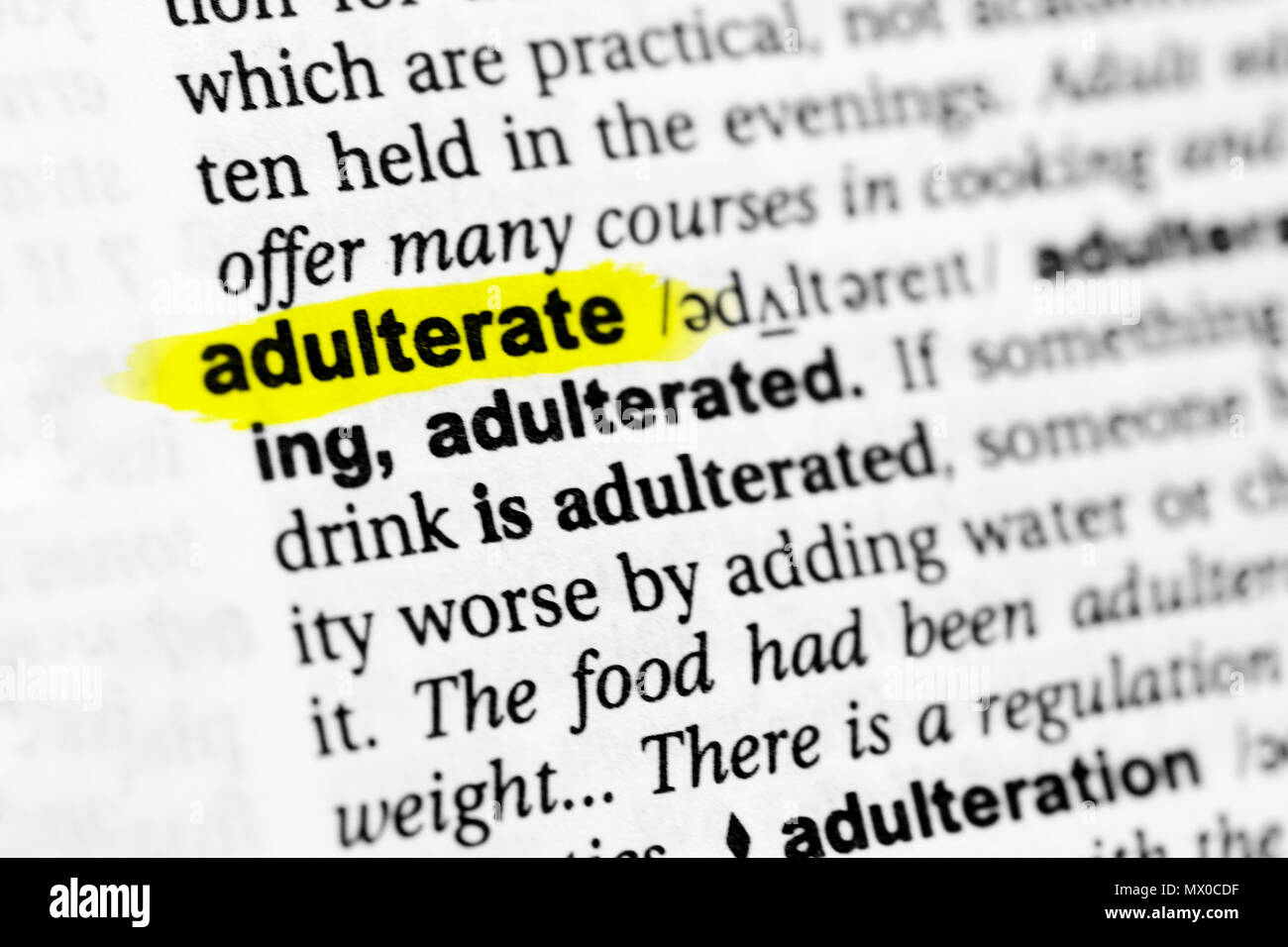 Highlighted English Word Adulterate And Its Definition In The