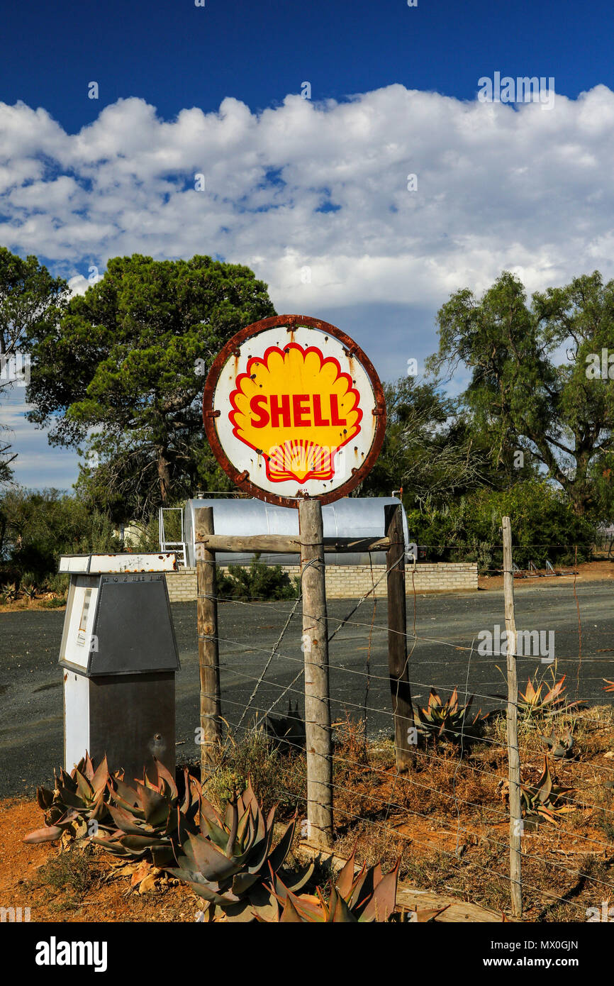 Shell petroleum sign on the road in the Addo Elephant National Park ...