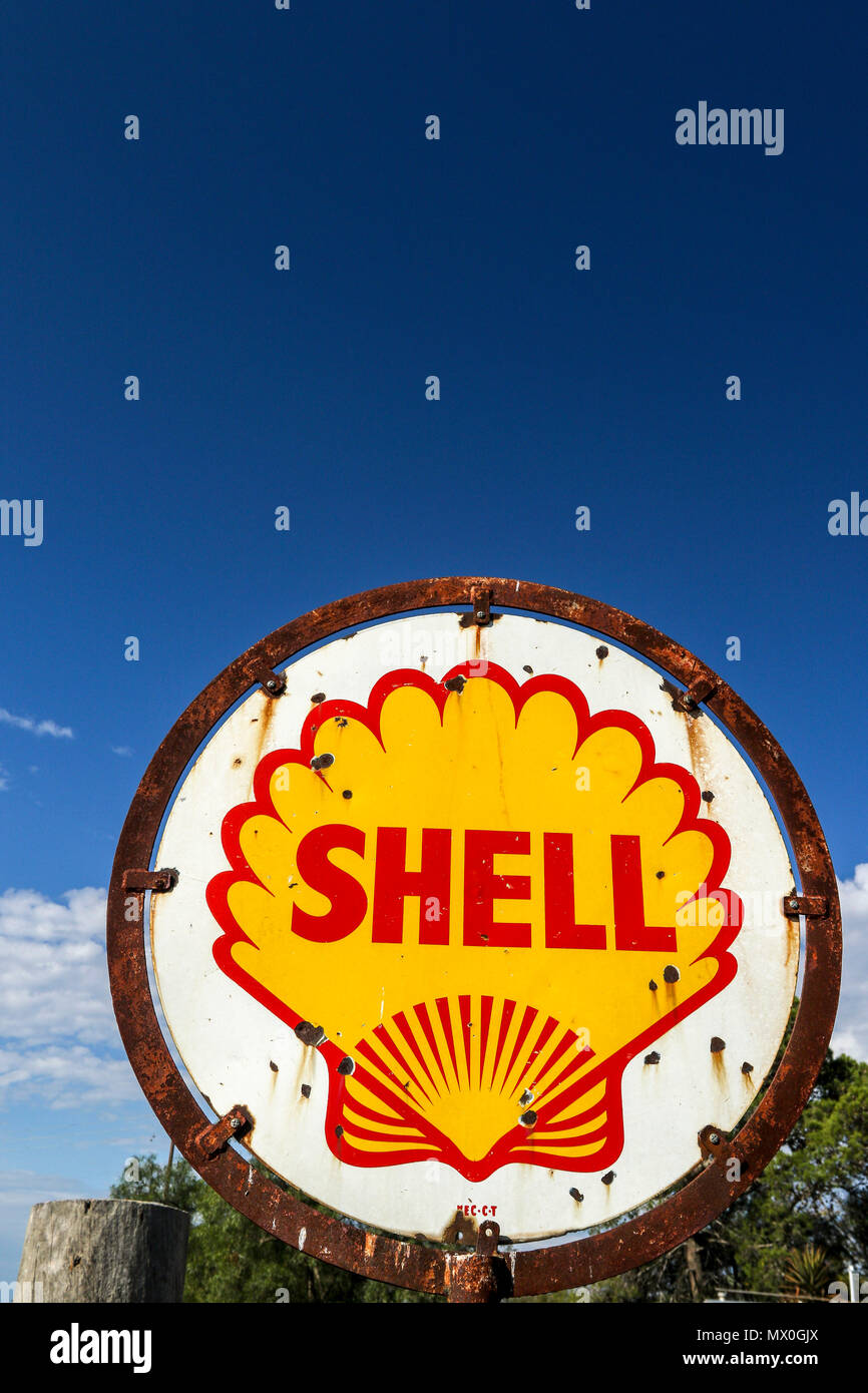 Shell petroleum sign on the road in the Addo Elephant National Park ...