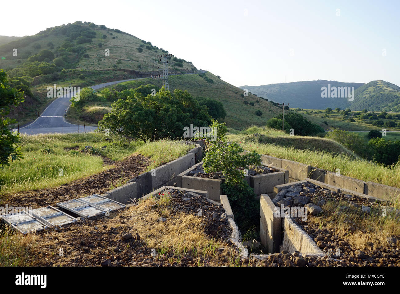 Old ditch near the hill in Golan Heights in Israel Stock Photo - Alamy