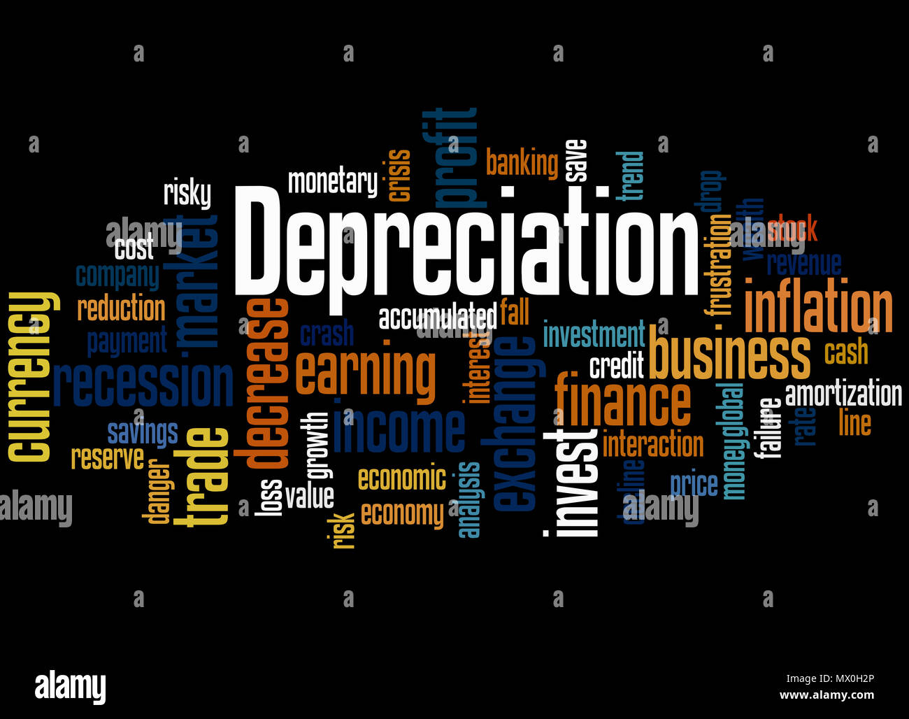 Depreciation word cloud concept on black background Stock Photo - Alamy