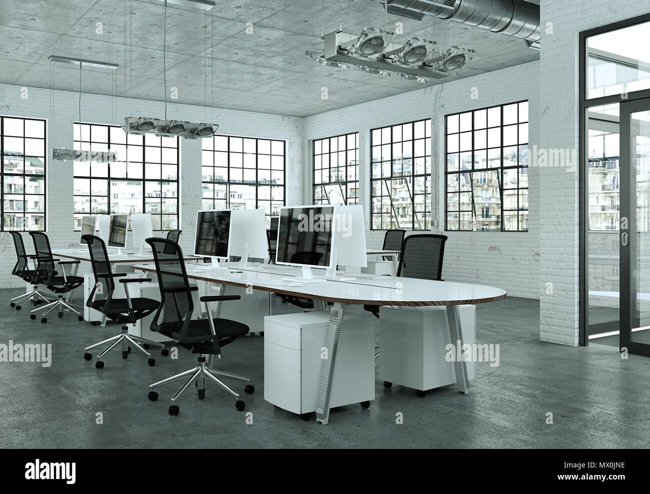 modern minimalistic office interior Design 3d rendering Stock Photo - Alamy