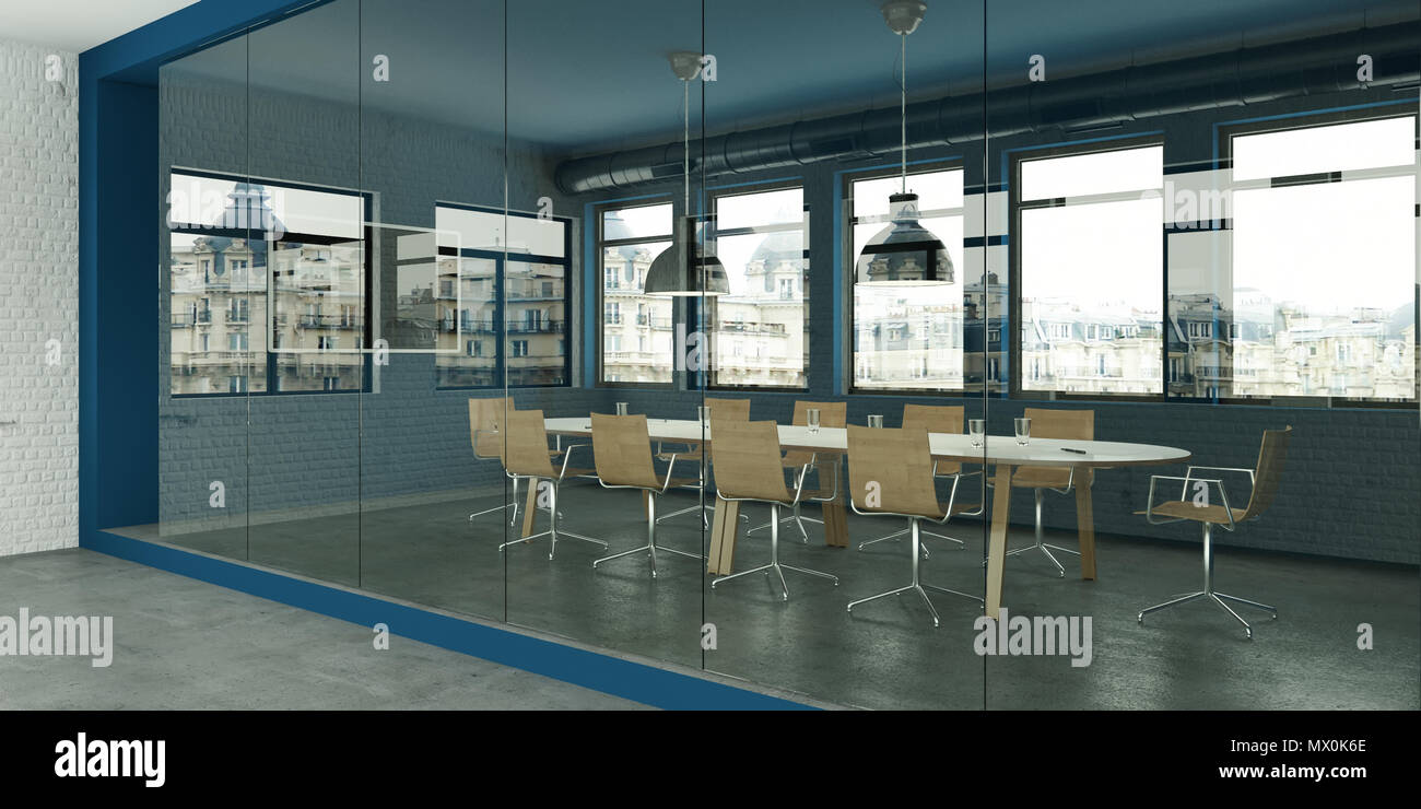 Modern blue conference room interior design. 3d rendering Stock Photo ...
