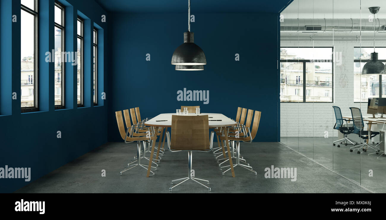Modern blue conference room interior design. 3d rendering Stock Photo ...