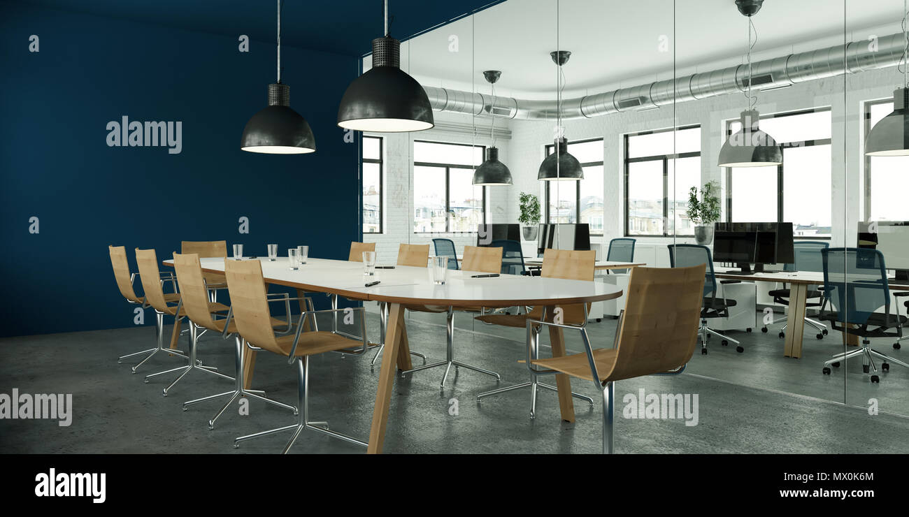 Modern blue conference room interior design. 3d rendering Stock Photo ...