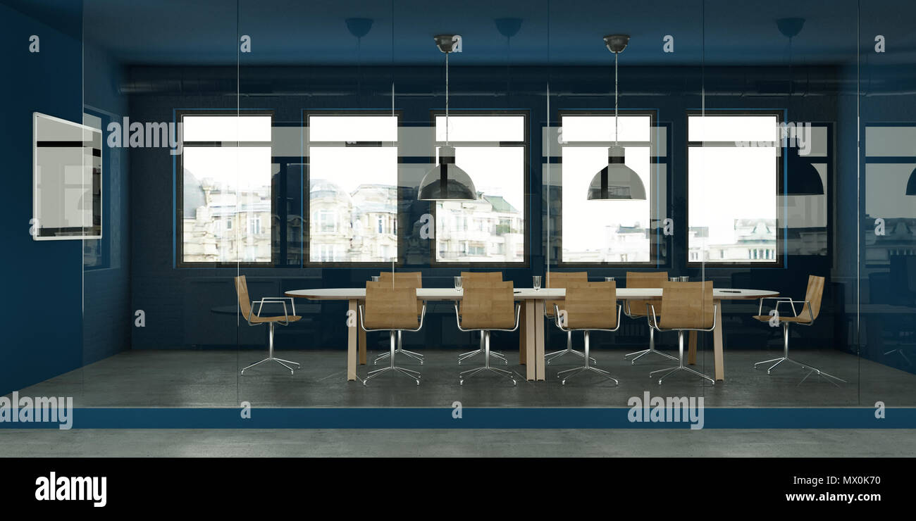 Modern blue conference room interior design. 3d rendering Stock Photo ...