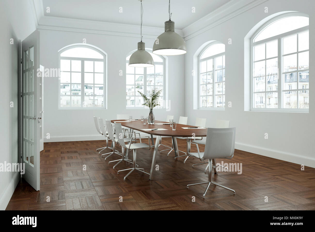 Modern minimalistic conference room interior design. 3d rendering Stock ...