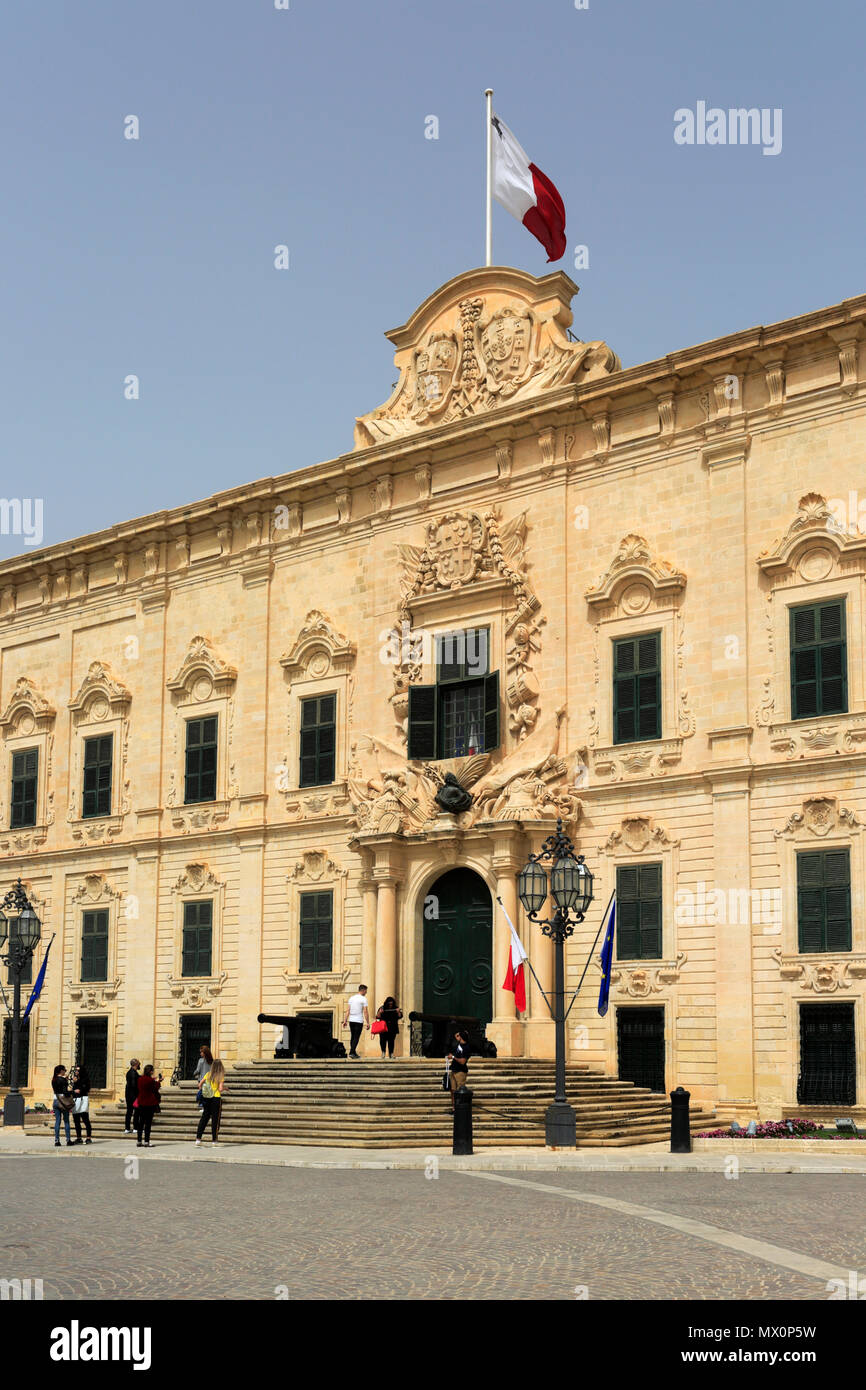 Summer, the Auberge de Castille building, Merchants Street, Valletta ...