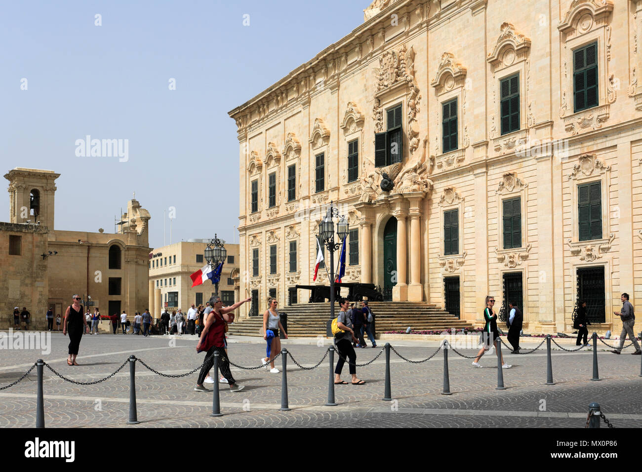 Summer, the Auberge de Castille building, Merchants Street, Valletta ...