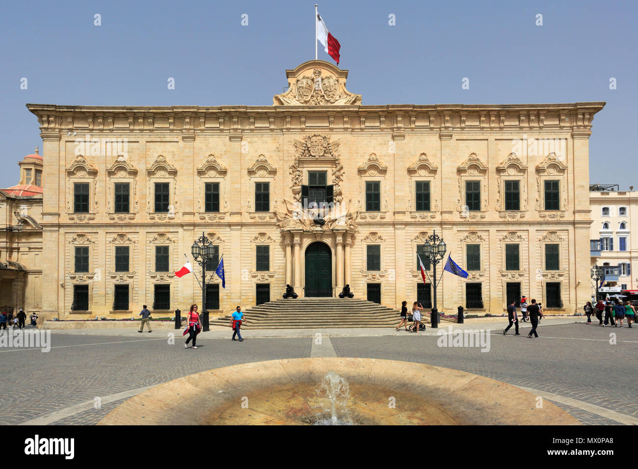 Summer, the Auberge de Castille building, Merchants Street, Valletta ...