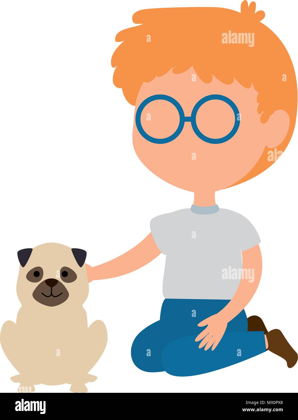 little boy with dog character vector illustration design Stock Vector ...