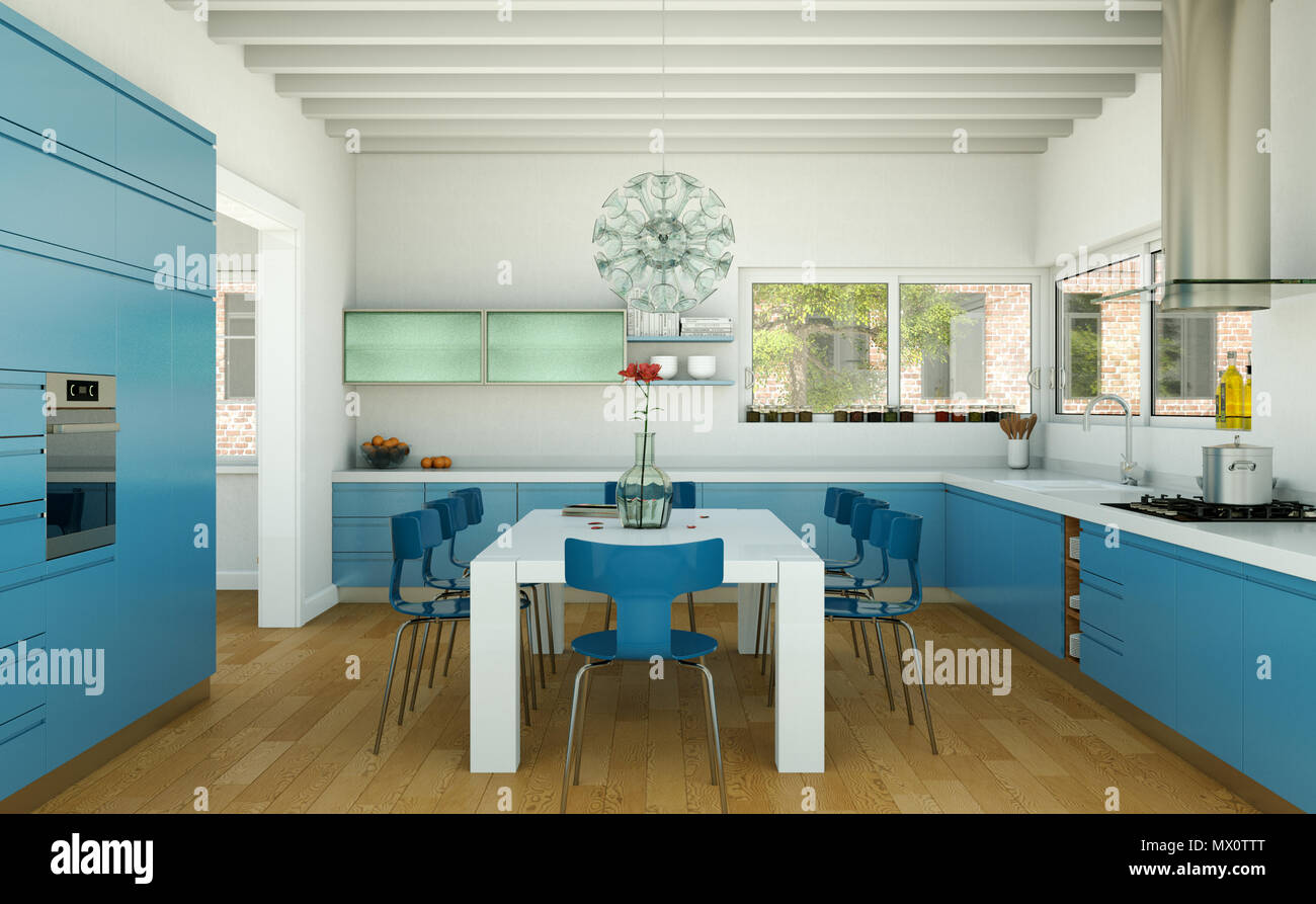 blue modern kitchen in a house with a beautiful design Stock Photo - Alamy