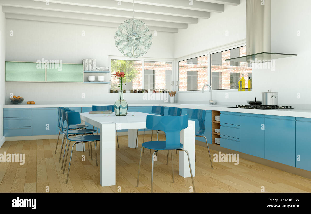 Blue modern kitchen in a house with a beautiful design Stock Photo - Alamy