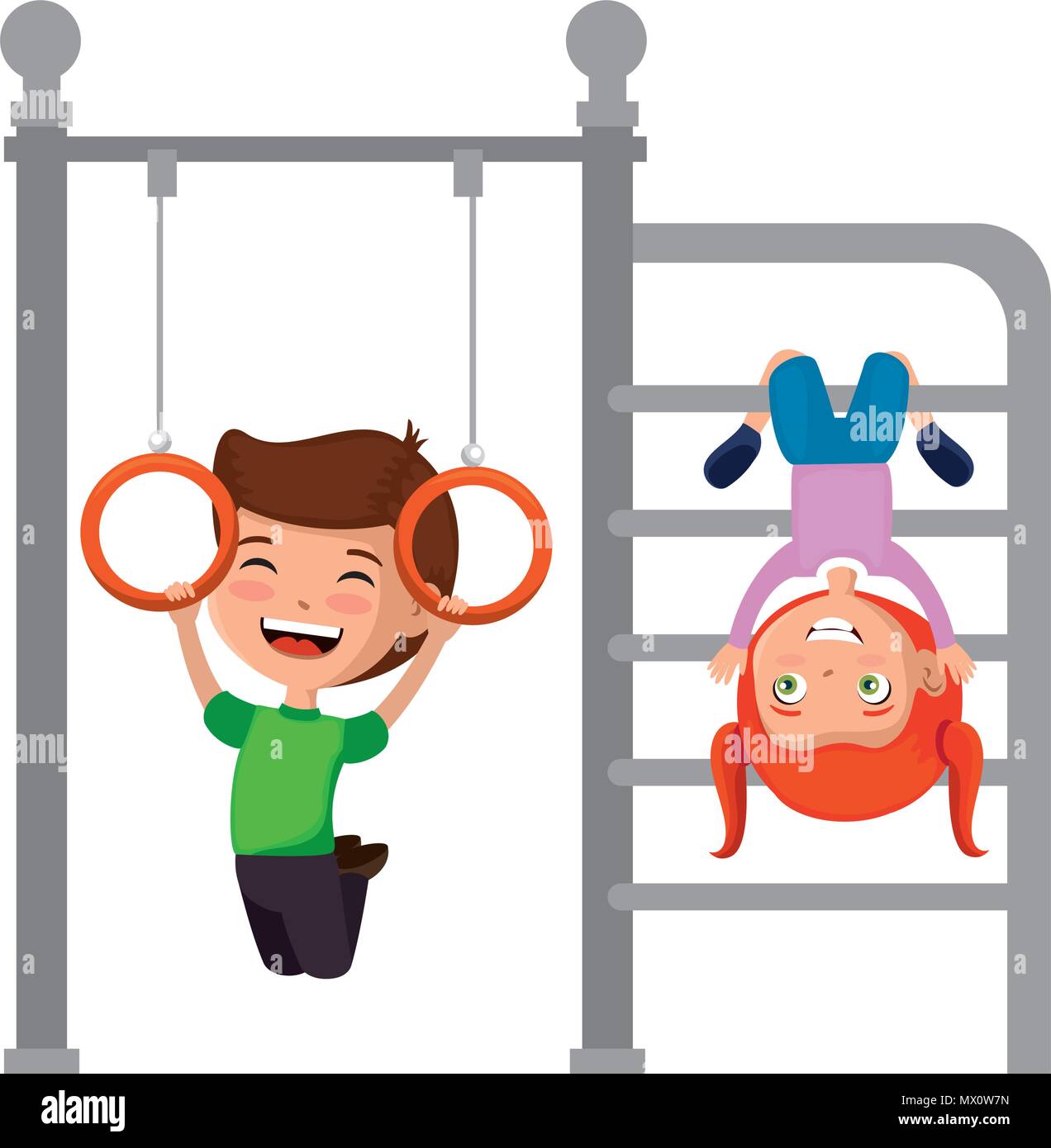 kids playing in park playground rings hanging vector illustration ...
