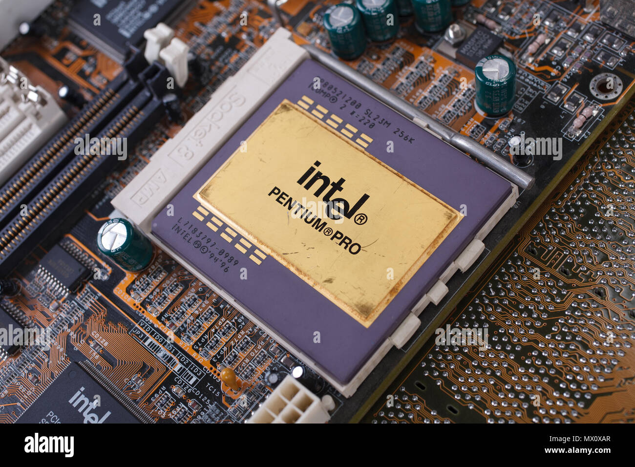 KYIV, UKRAINE - Jan. 28, 2018. Intel Pentium Pro processor on ...