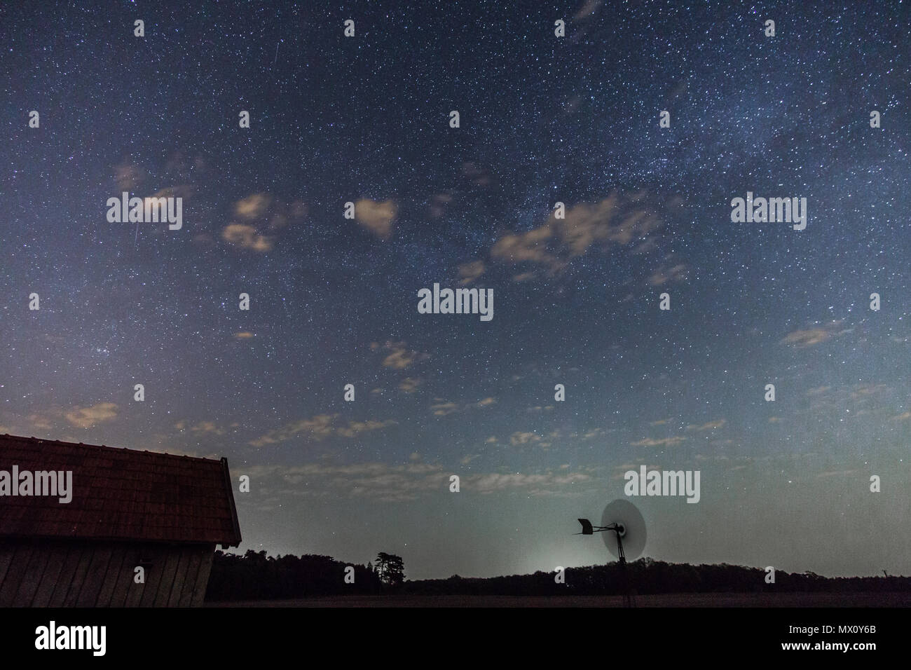 The milky way core rises above a windmill nice galaxy Stock Photo - Alamy