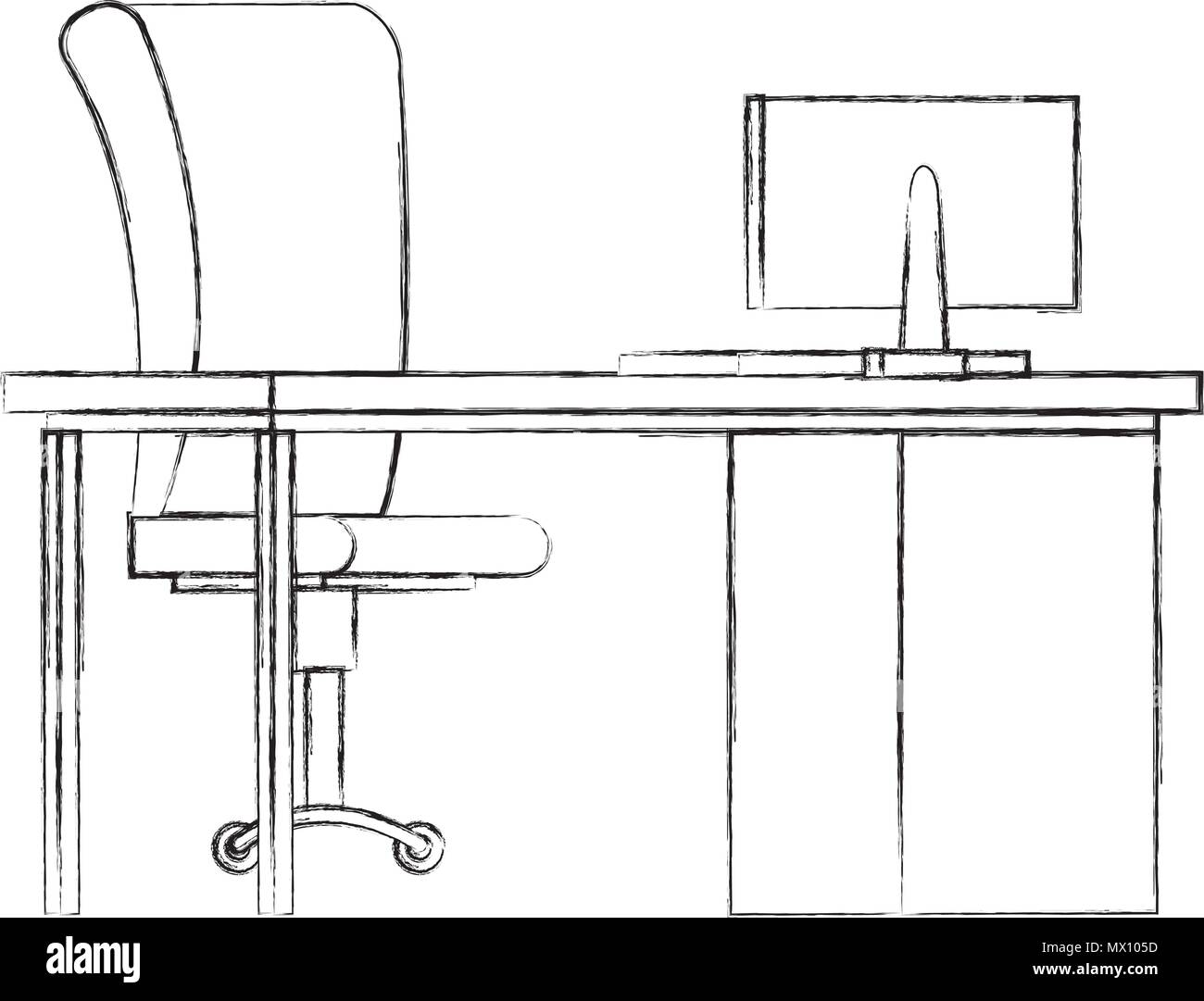 desktop computer in desk wooden vector illustration design Stock Vector ...