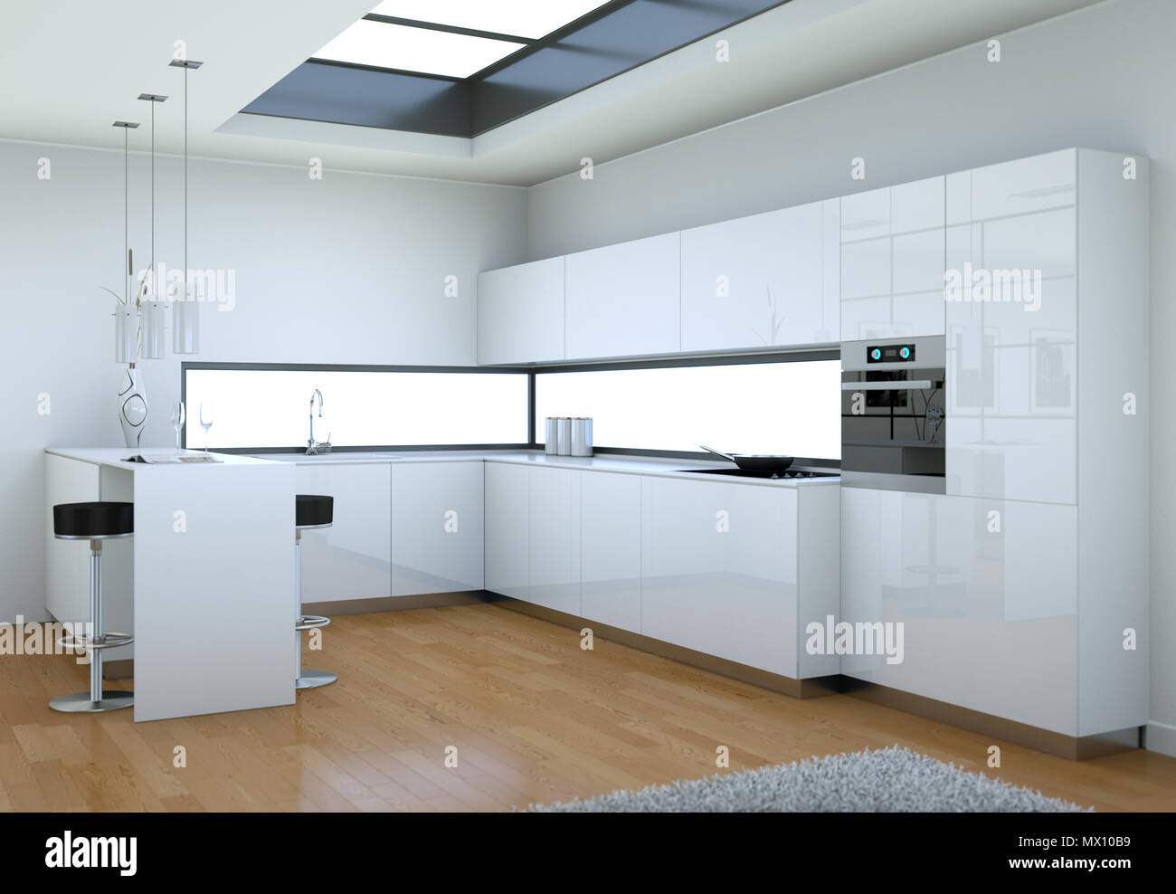 White modern kitchen in a loft with a beautiful design Stock Photo - Alamy