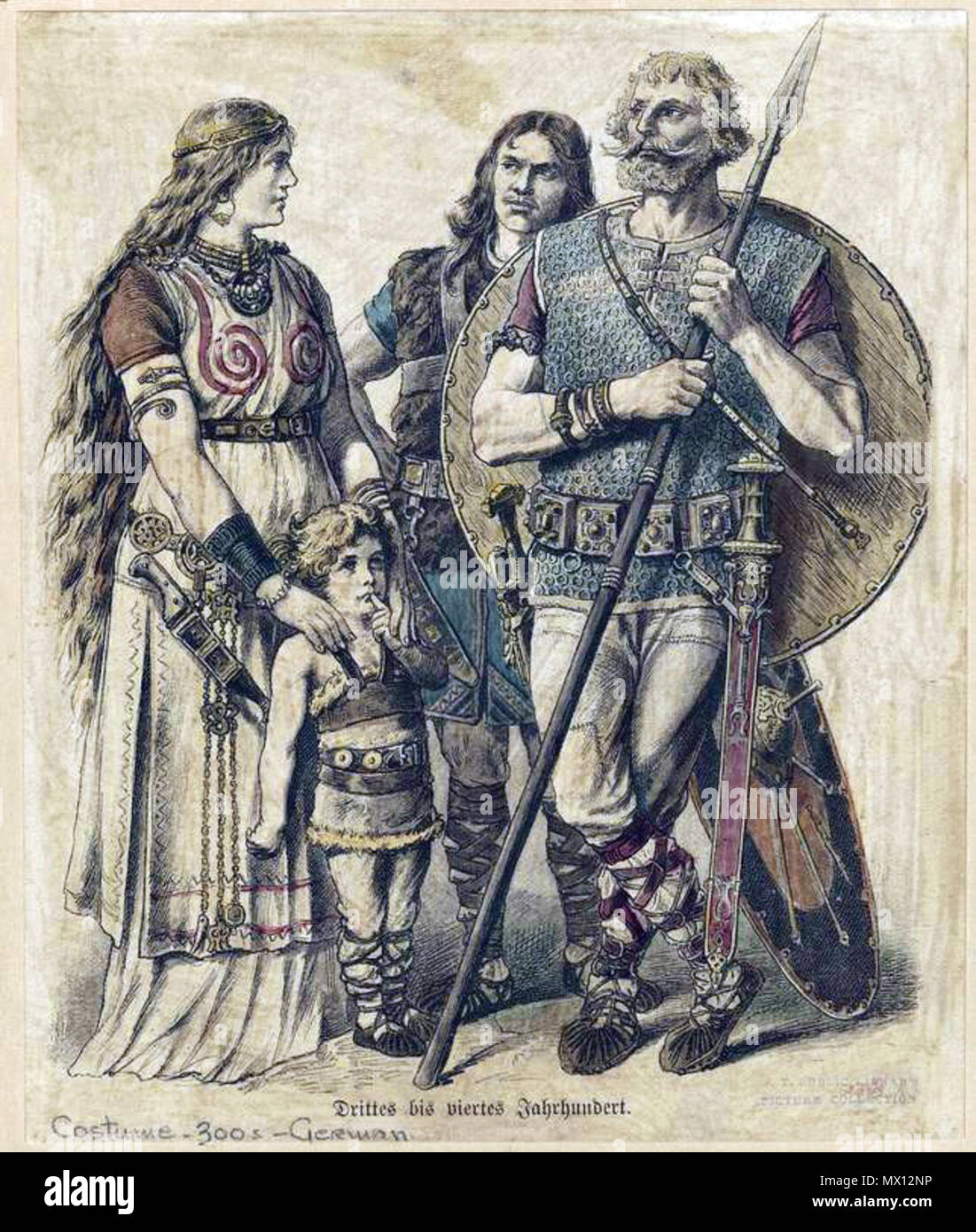 . English: Ancient german family. Illustration from Costumes of all ...