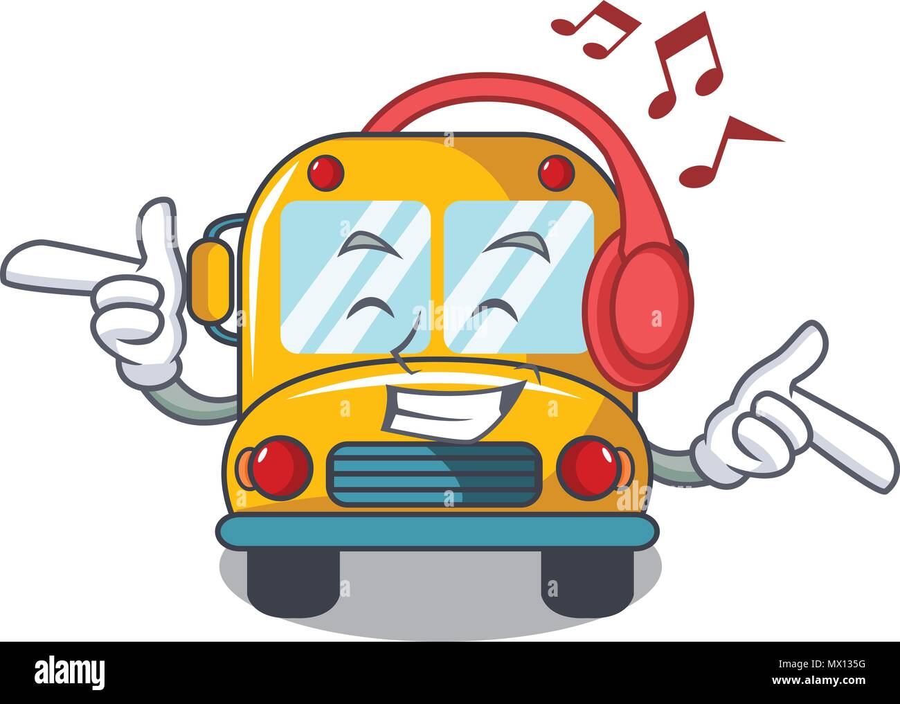 Listening music school bus mascot cartoon Stock Vector Image & Art - Alamy