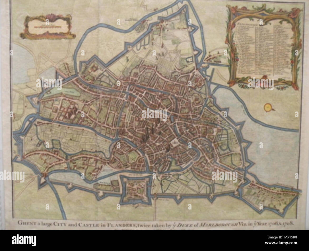 . English: Map of Ghent by Tindal, c.1710, coloured by Derrick Worton ...