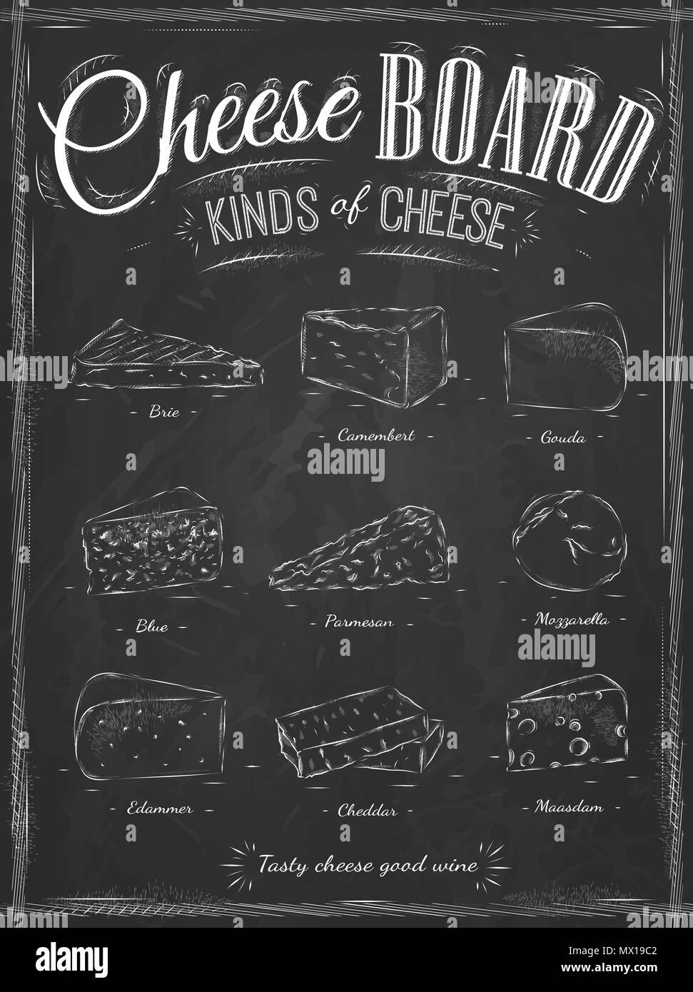 Poster set of cheese with different types of cheeses: parmesan ...