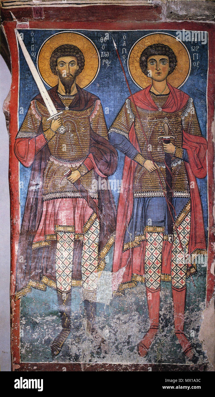 . English: Saints George and Theodor. Painting in the church Agios ...