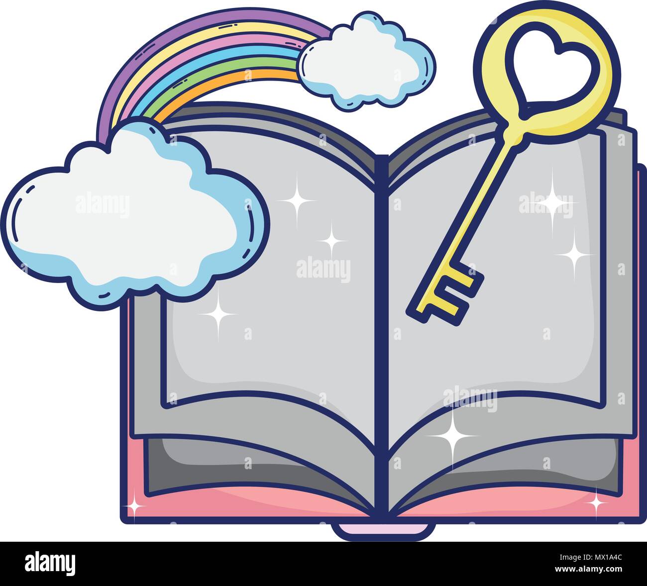 Open Book With Heart Key And Rainbow Clouds Stock Vector Image And Art