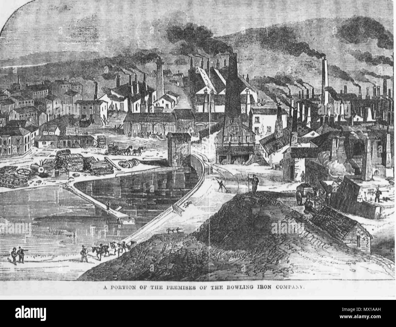 . English: View of a portion of the Bowling Company iron works in ...