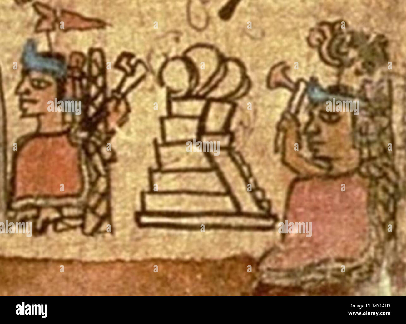 . English: Tlatoani sitting in thrones, one wielding a Tepoztli (aztec ...