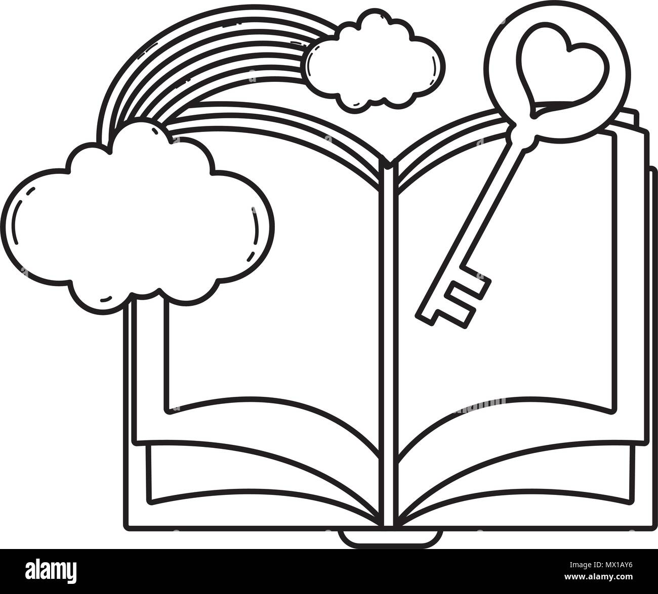 line open book with heart key and rainbow clouds Stock Vector Image ...
