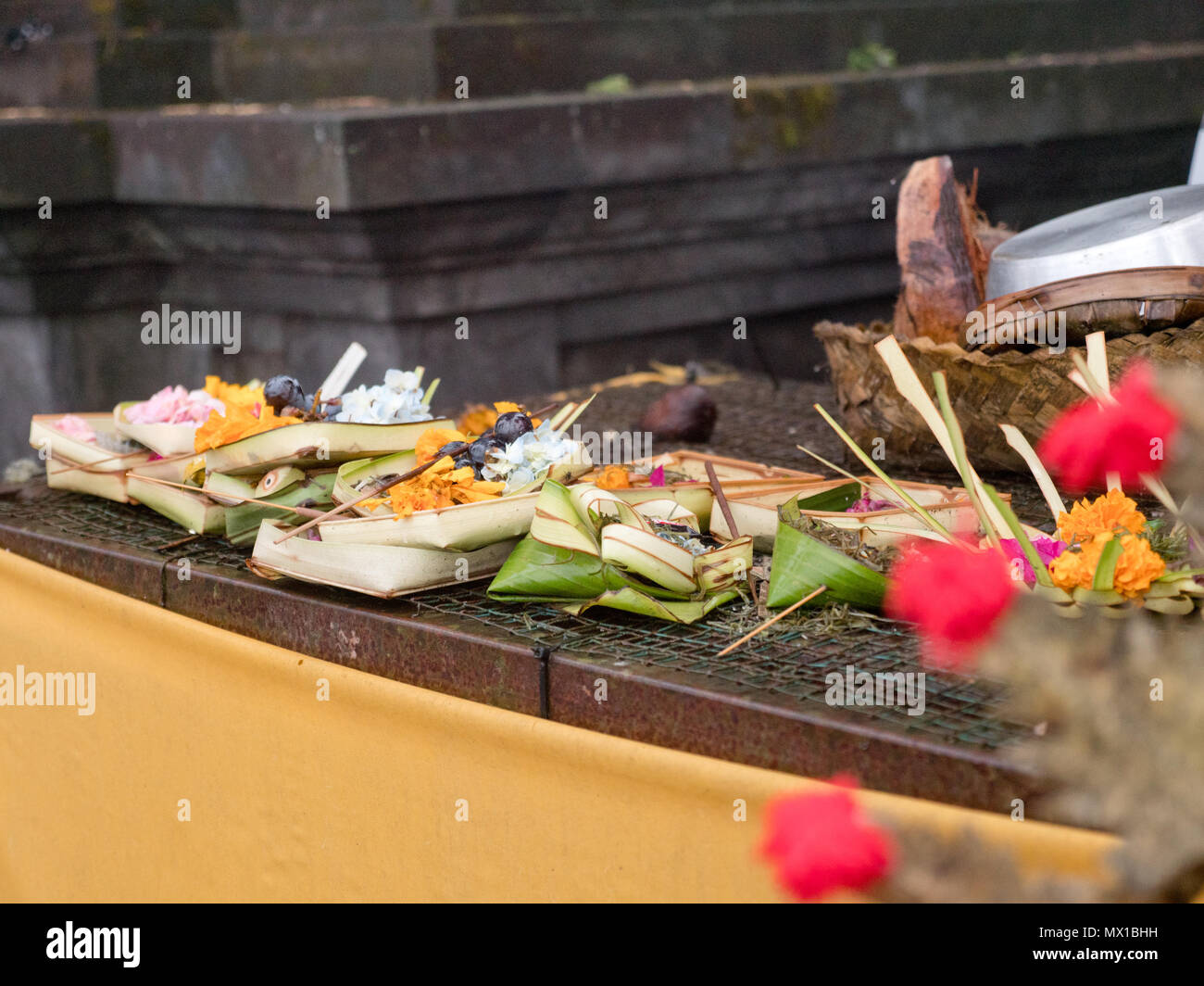 Sacrifice oblation, traditional offerings for Gods in Buddhist temple ...