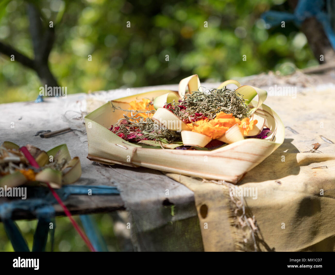 Sacrifice oblation, traditional offerings for Gods in Buddhist temple ...
