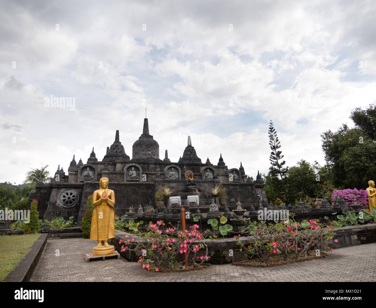 Buddhist temple Brahma Vihara Arama with statues of the gods on Bali ...