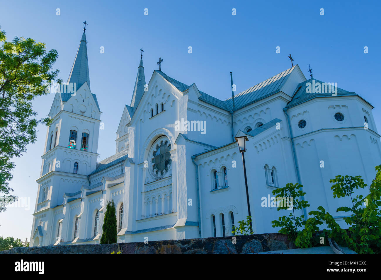 Majestic white Church of the Heart of Jesus in Slobodka, Belarus. The ...
