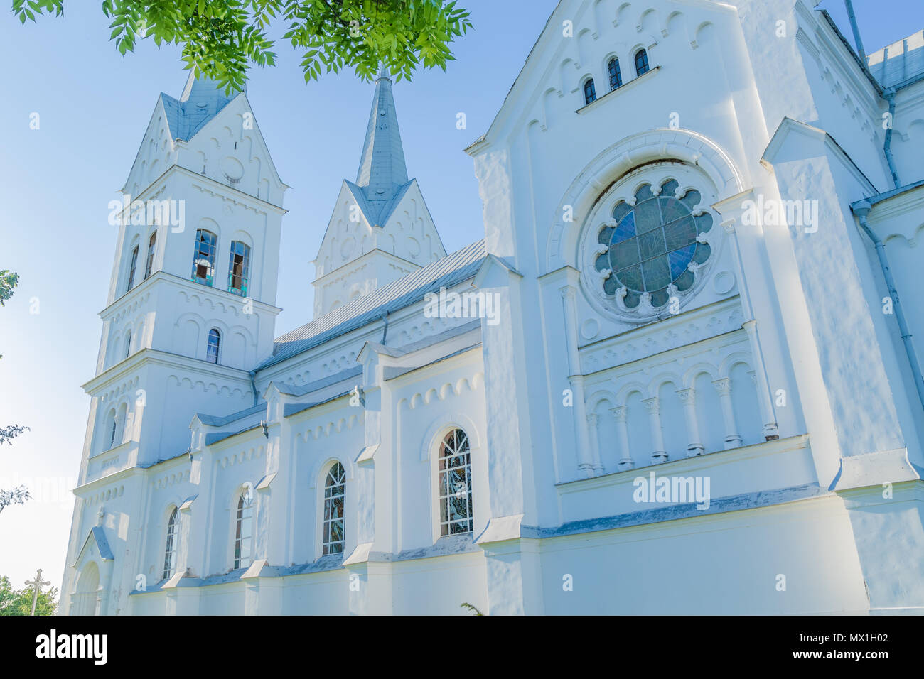 Majestic white Church of the Heart of Jesus in Slobodka, Belarus. The ...