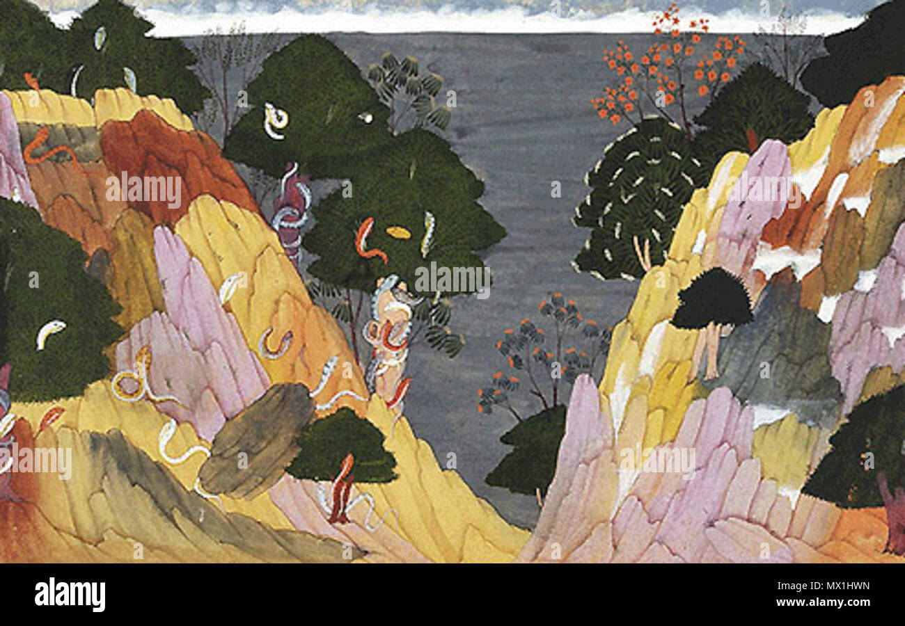 . English: Himalayan Scene Gita-govinda, by Manaku, c. 1730 Basohli ...