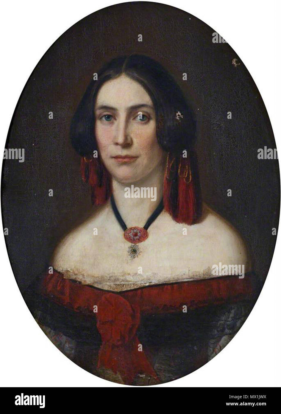 . English: ortrait of Marian, Lady Malet. Half length, wearing a red ...