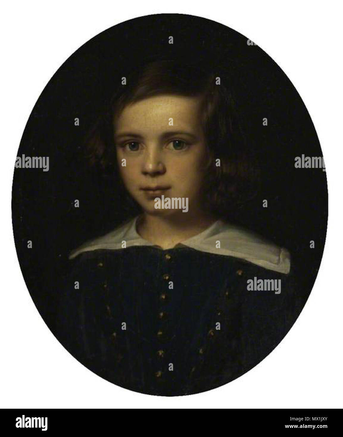 . English: Oval oil portrait of Edward Malet, half-length in blue ...