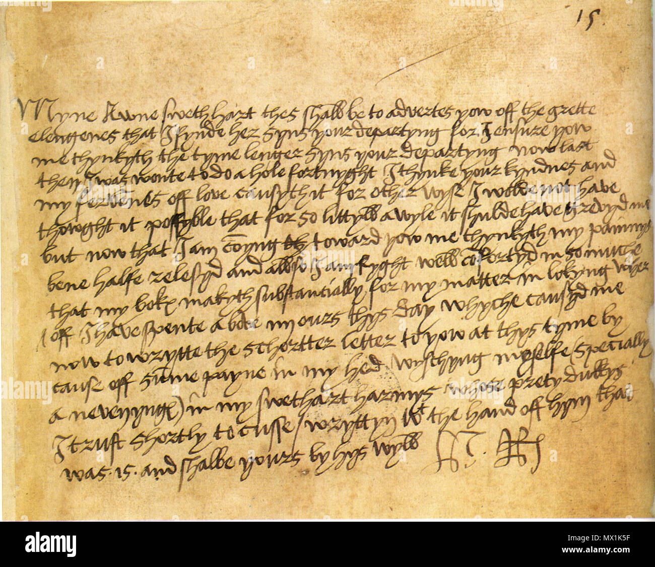 . English: Autograph letter of king Henry VIII of England to Anne ...