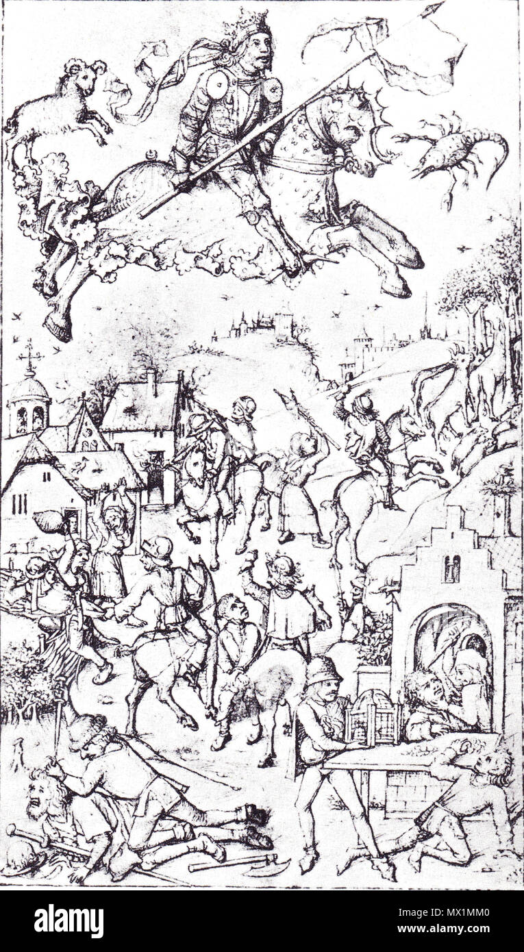 . English: Plundering of a village. Drawing by the. Master of the ...