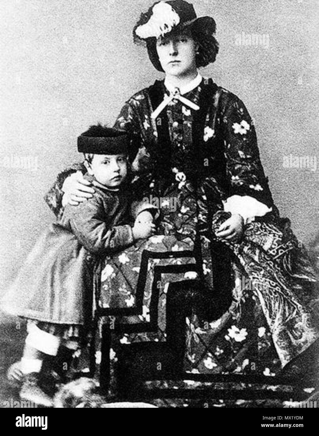 . English: Queen of Belgium Marie Henriette (1836-1902) and her son ...