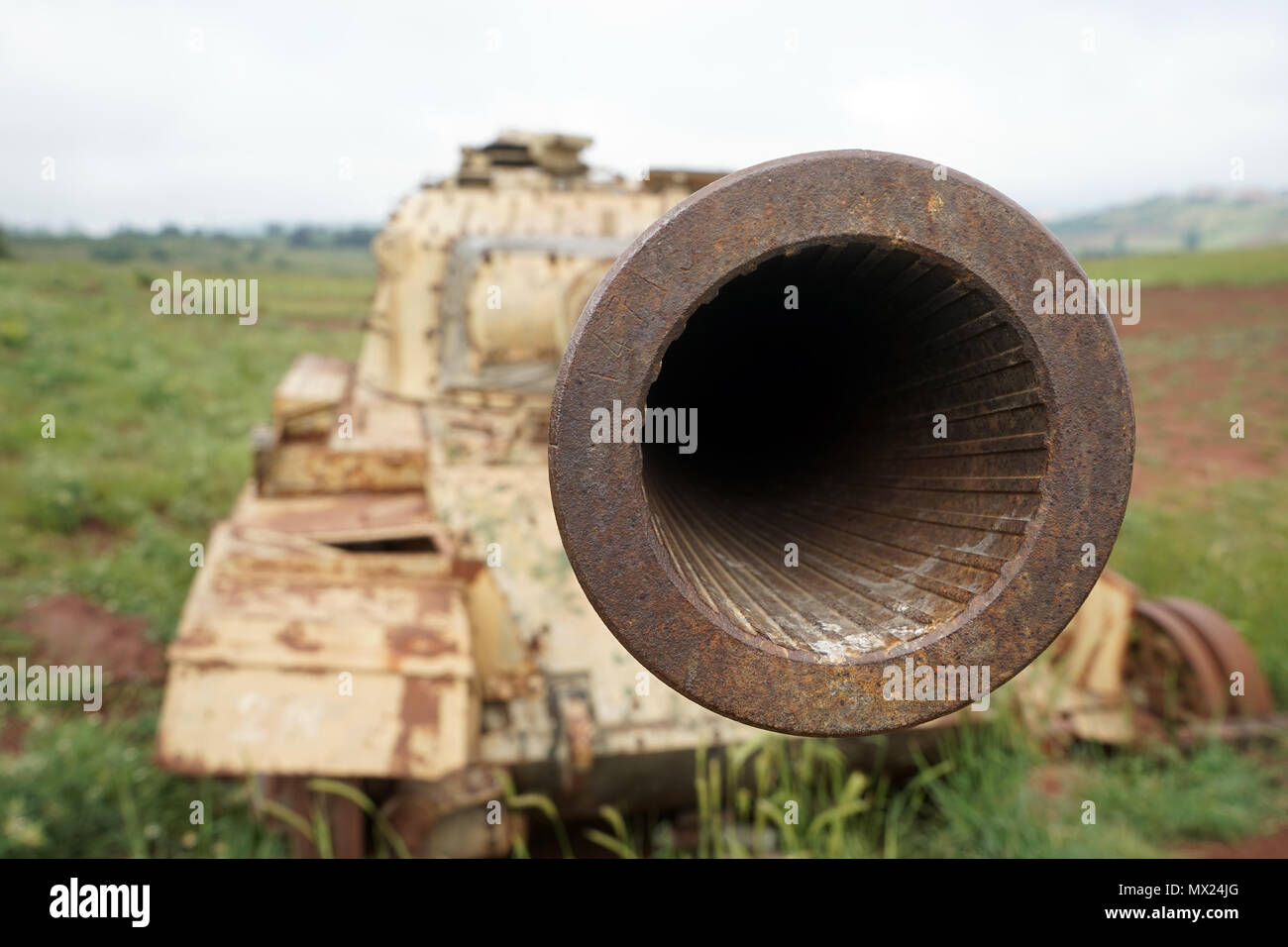 Tank muzzle on the battle field in Golan Heights in Israel Stock Photo ...