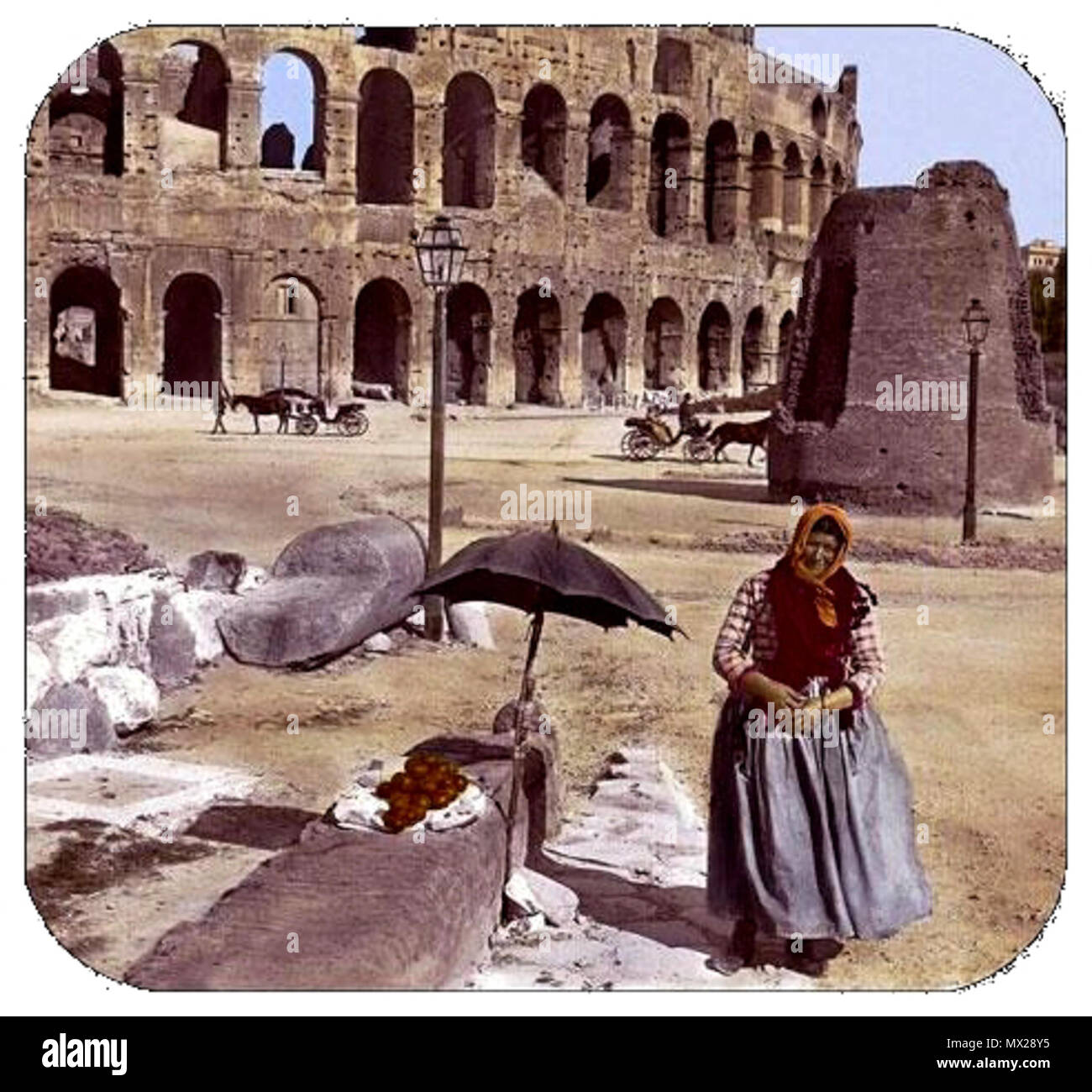 . English: Rome, Colosseo - woman selling oranges hand painted Photo ...