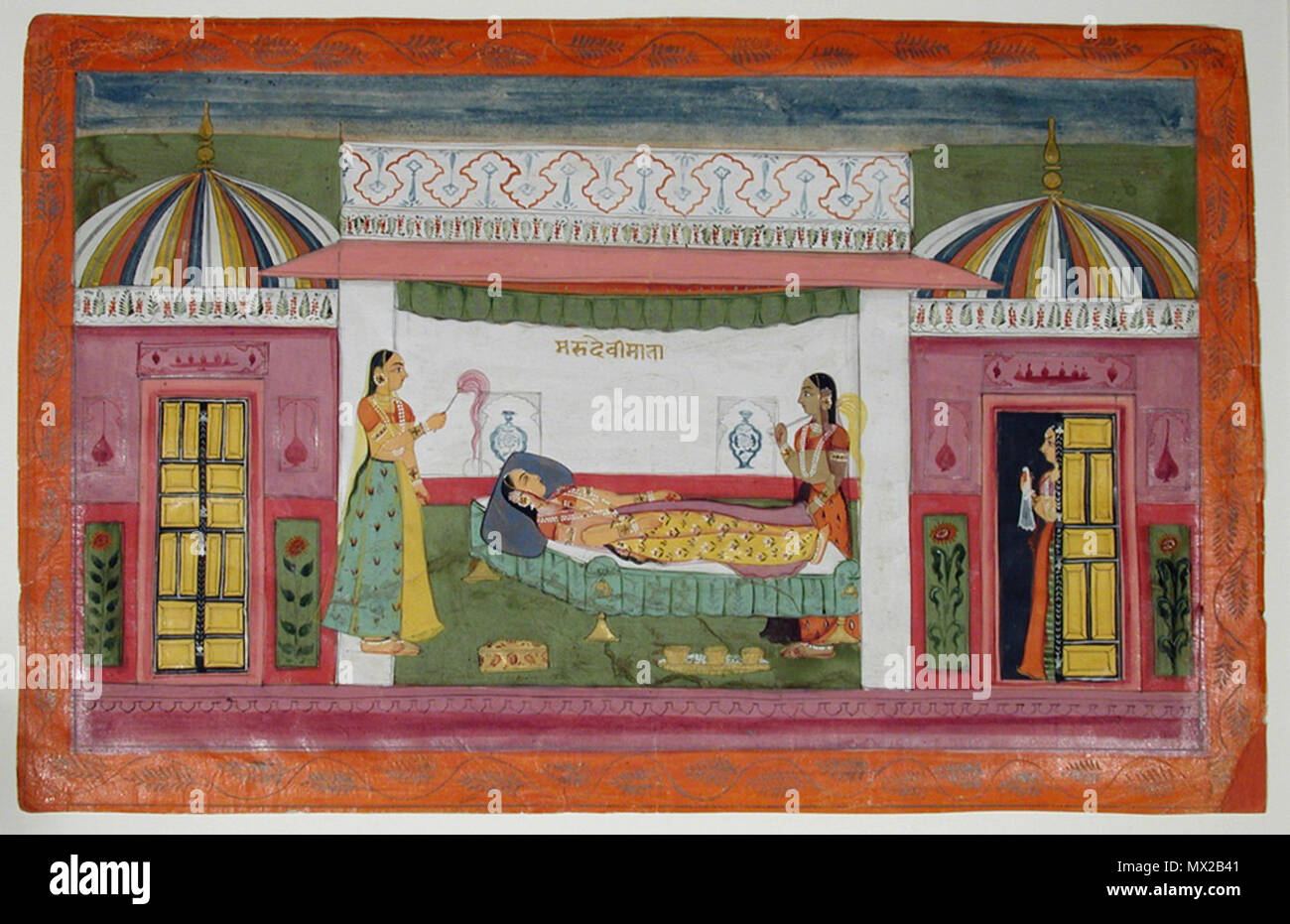 . English: The sleeping Devi with two attendants. jain, Amber,1680 San ...